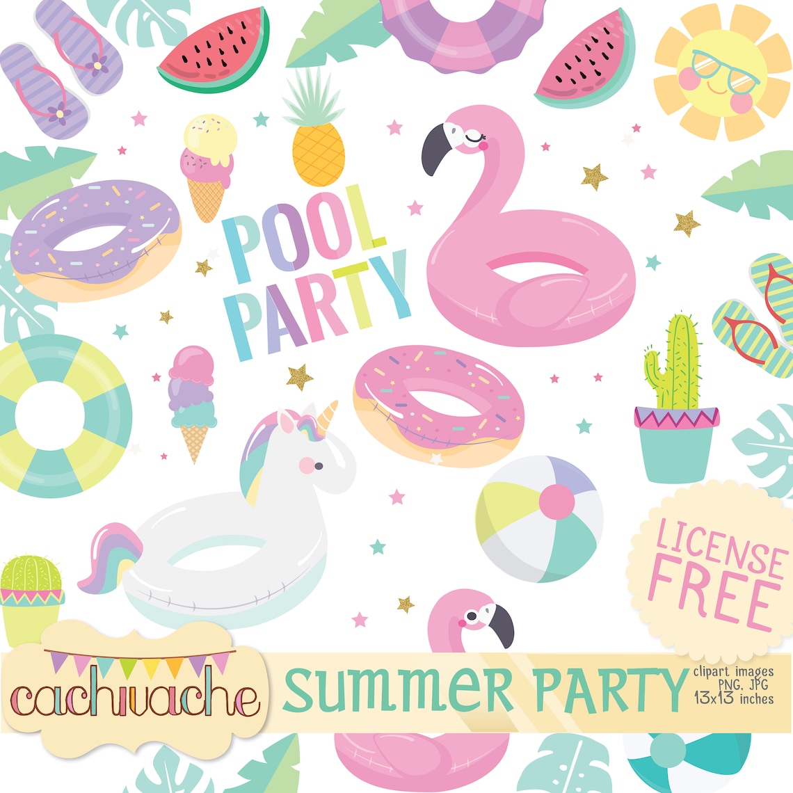 Summer pool party clipart flamingo unicorn pool party | Etsy
