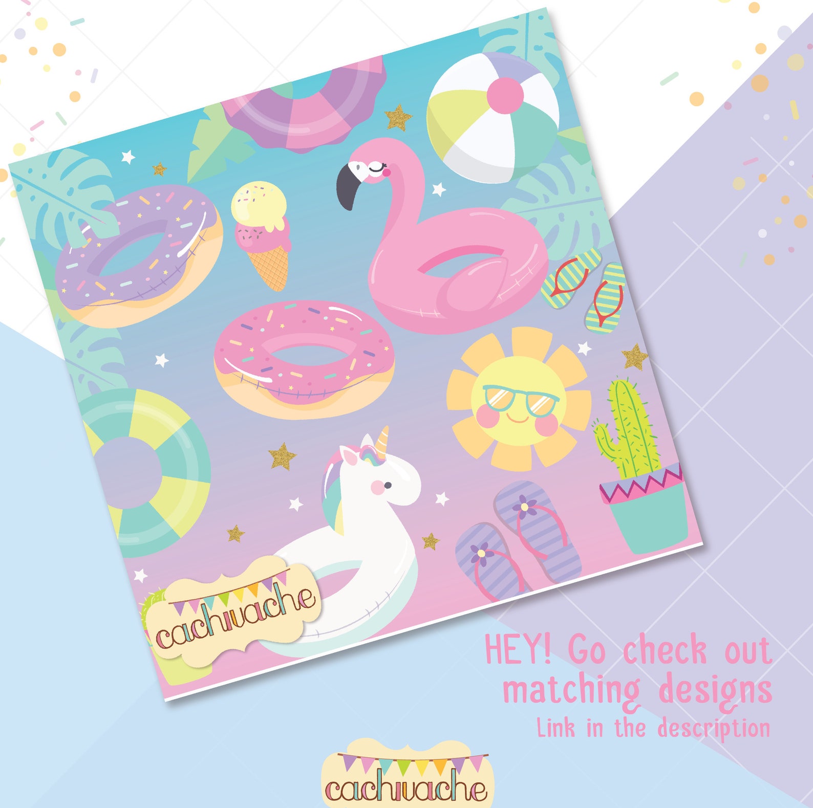 Summer Digital Paper Summer Pool Party Clipart Flamingo | Etsy