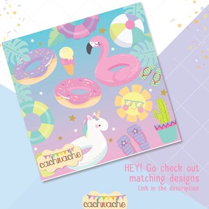 Summer Digital Paper, Summer Pool Party Clipart, Flamingo Digital Paper ...