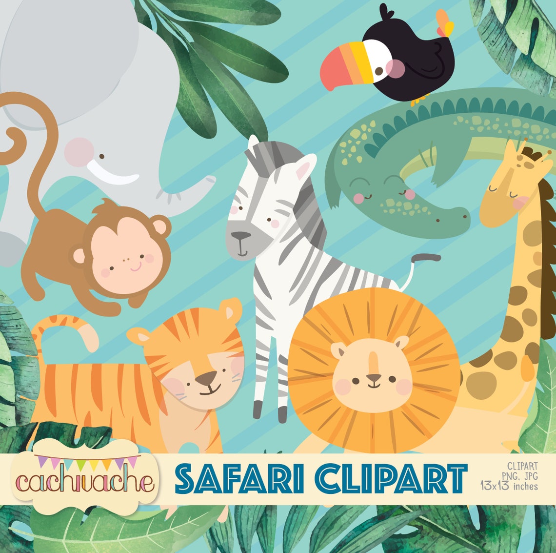Safari Clipart Jungle Clipart Animals Clipart Jungle Party - Etsy