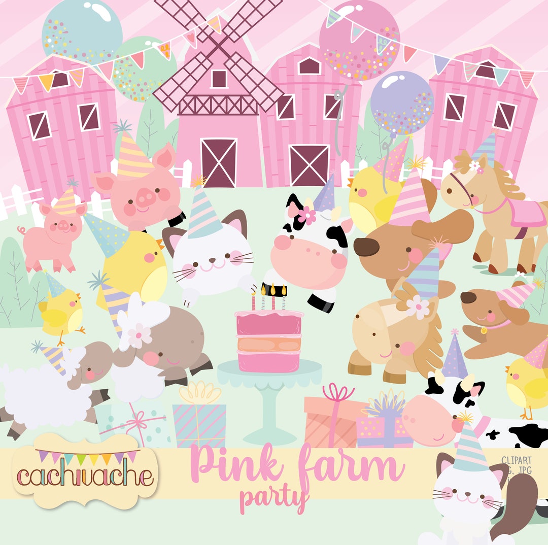 Pink Farm Party Clipart, Farm Clipart, Party Clipart, Farm Animals ...