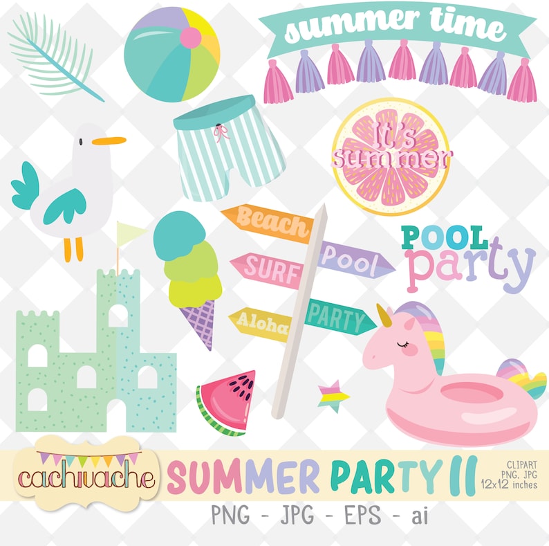 Summer Party Clipart Pool Party Clipart Unicorn Float - Etsy