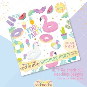 Summer Party Clipart, Pool Party Clipart, Unicorn Float Clipart, Ice ...