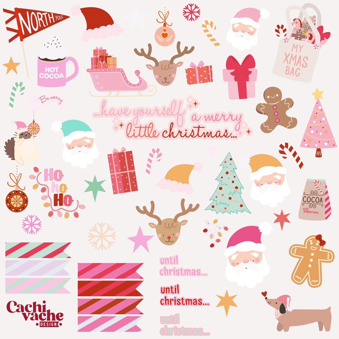 Christmas Clipart Set, Pink Holiday Glam Girl PNG, Cozy Cute Winter ...