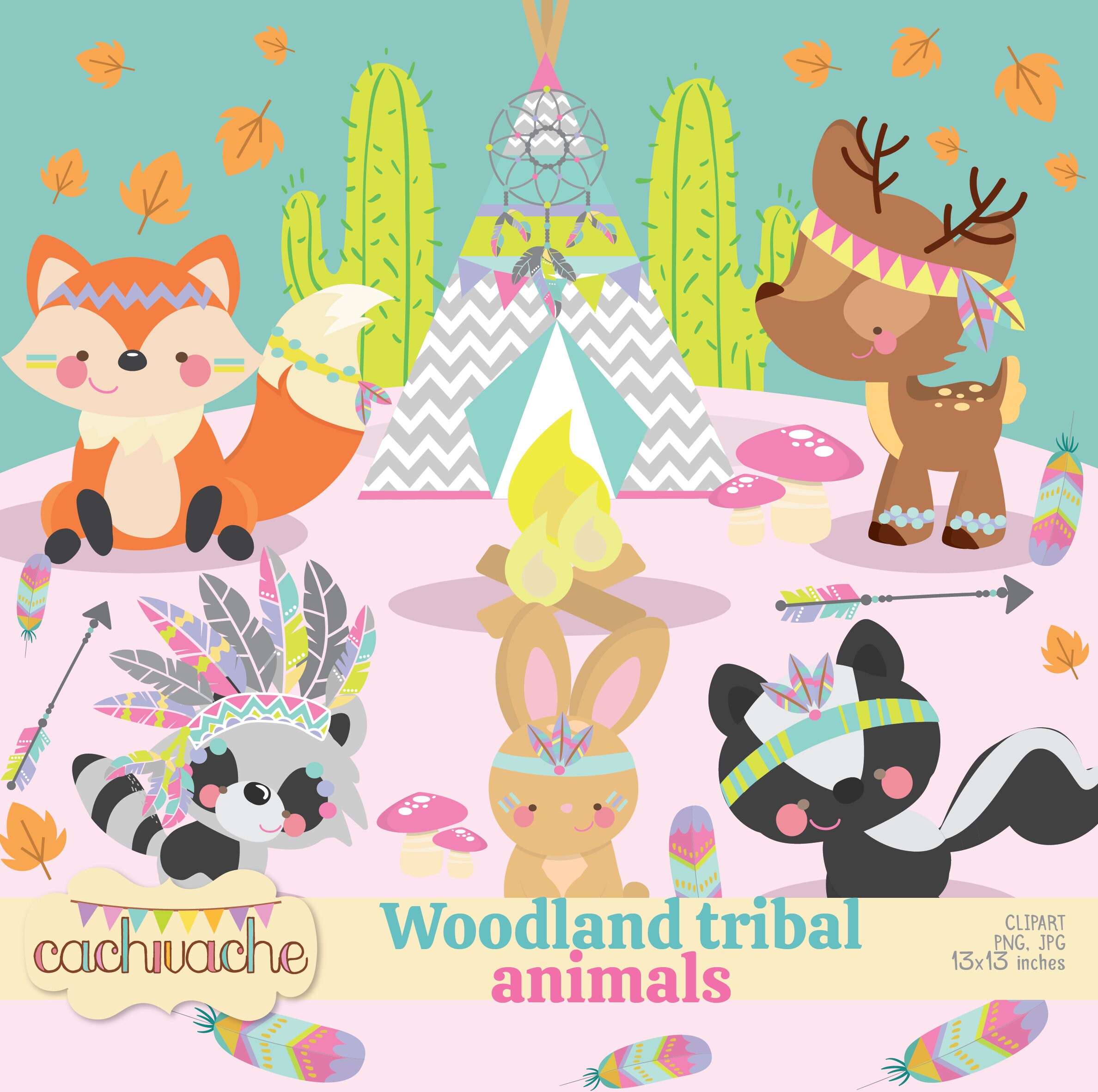 Woodland Tribal Animals Clipart Forest Animals Clipart Boho - Etsy