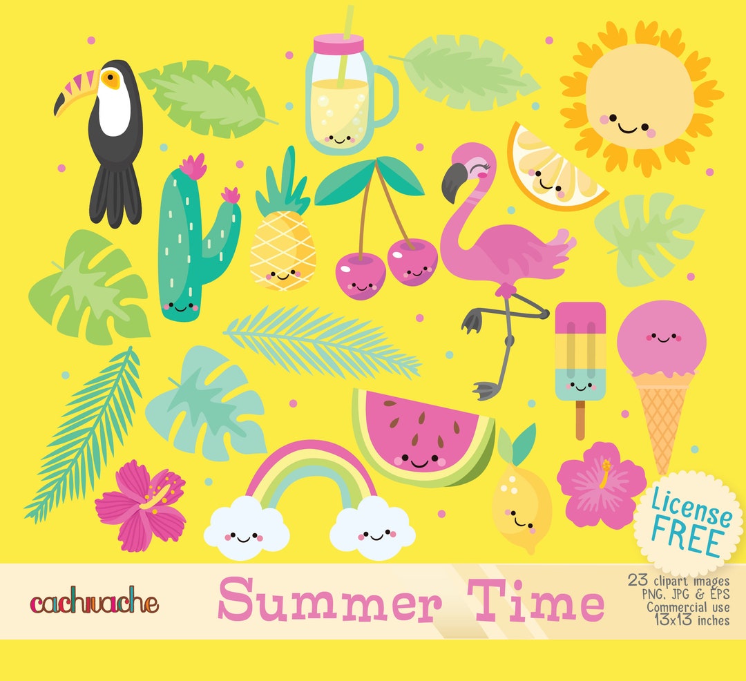 Summer Clipart, Tropical Clipart, With Flamingo, Leaves, Toucans Ice ...