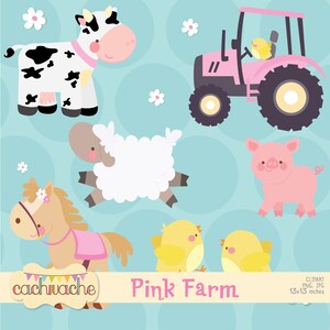 Pink Farm Clipart: Barnyard Animals, Pastel Graphics (digital Download ...