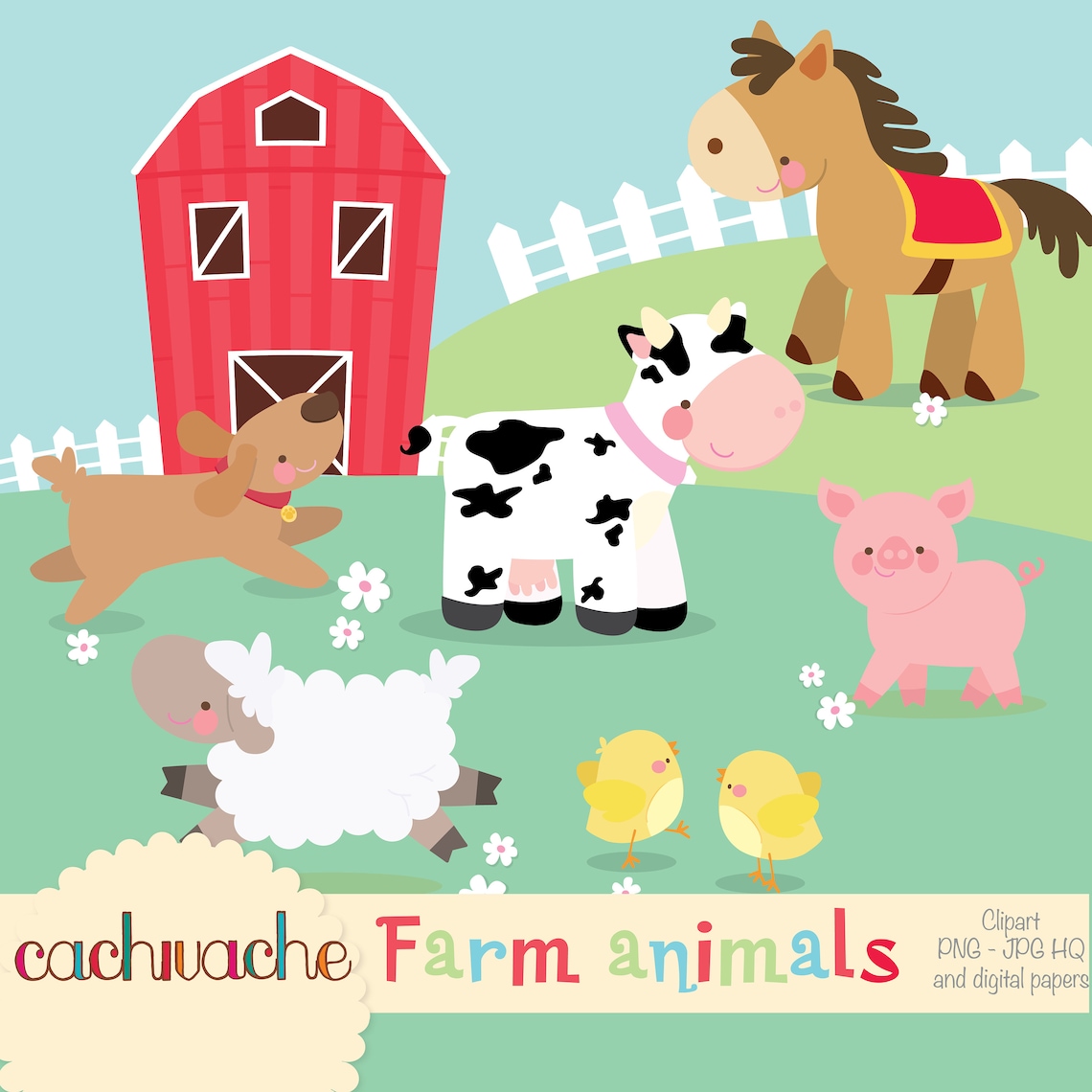 Farm Animals Clipart Horse Cow Dog Sheep Chicken Pig - Etsy
