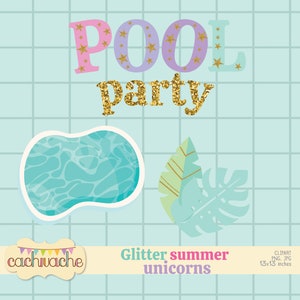 Summer Unicorn Pool Party Clipart: Glitter PNG Graphics (digital ...