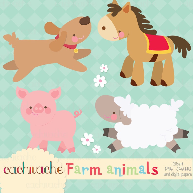 Farm Animals Clipart Horse Cow Dog Sheep Chicken Pig - Etsy