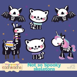 Skeletons Clipart not so Spooky Halloween Clipart Cute - Etsy