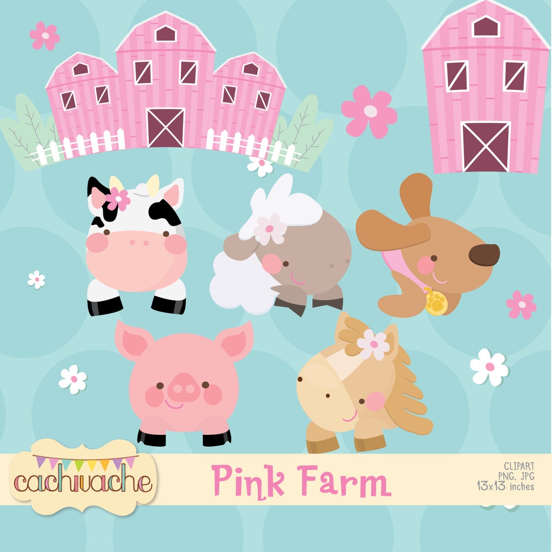 Pink Farm Clipart: Barnyard Animals, Pastel Graphics (digital Download ...