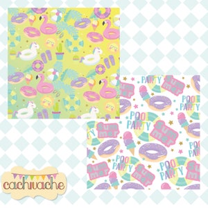 Summer Digital Paper, Summer Pool Party Clipart, Flamingo Digital Paper ...