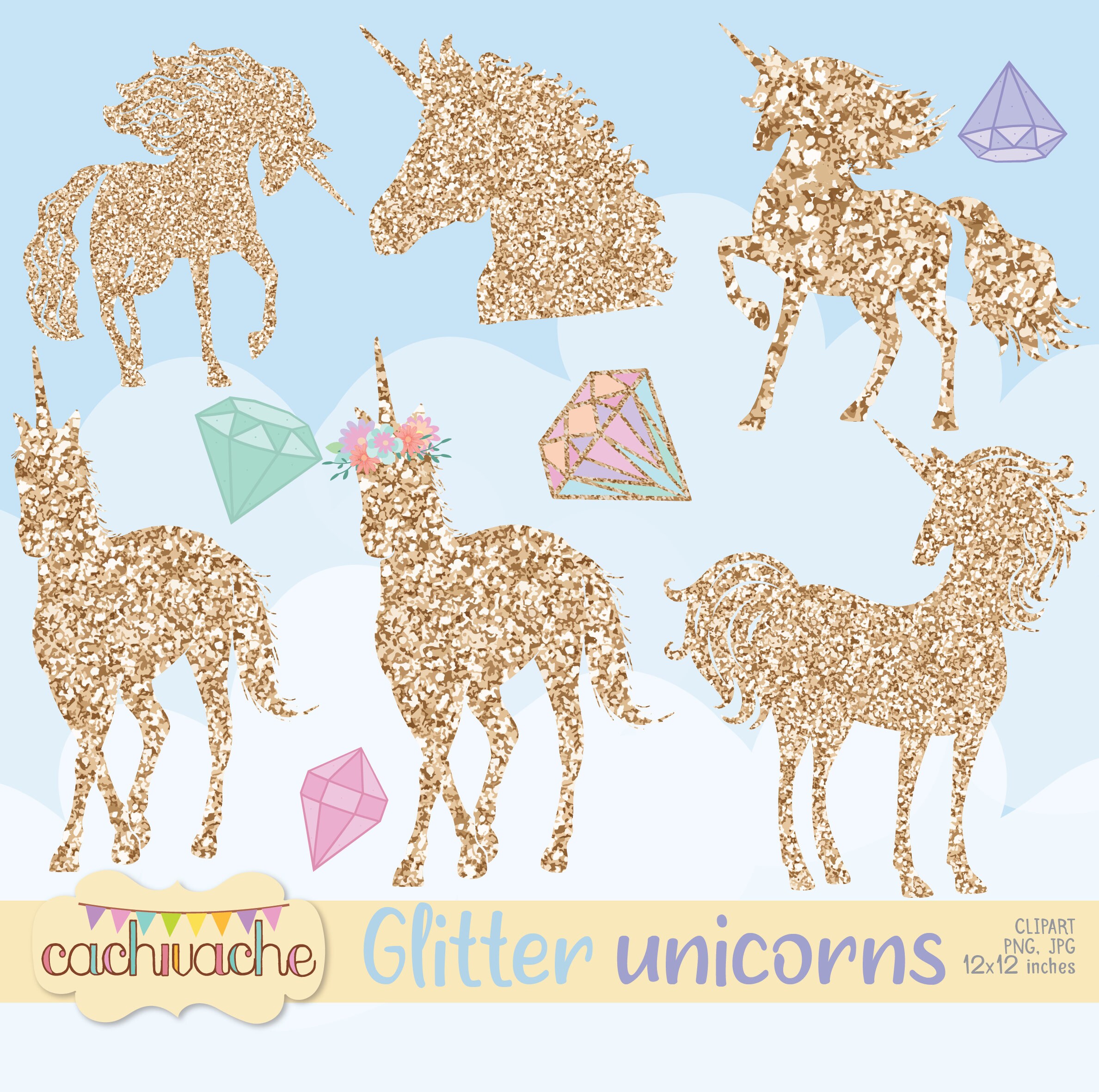 Unicorn Clipart Gold Glitter Unicorn Clipart Unicorn Head - Etsy