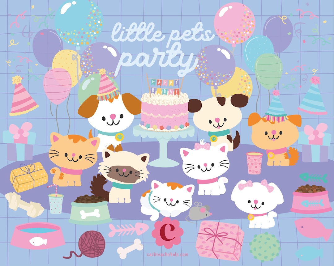 Dog Party Clipart - Cats and Puppies Clipart - Pets Party Design for ...