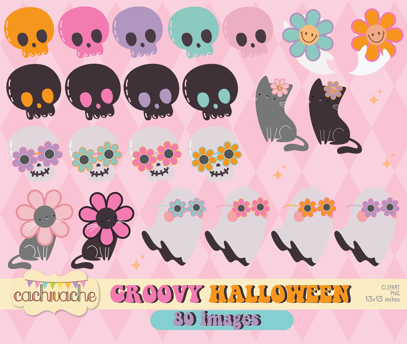 Groovy Halloween Clipart Retro Halloween Clipart Retro - Etsy
