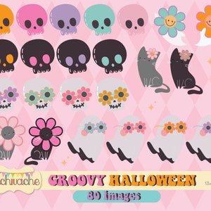 Groovy Halloween Clipart, Retro Halloween Clipart, Retro Clipart, Cute ...