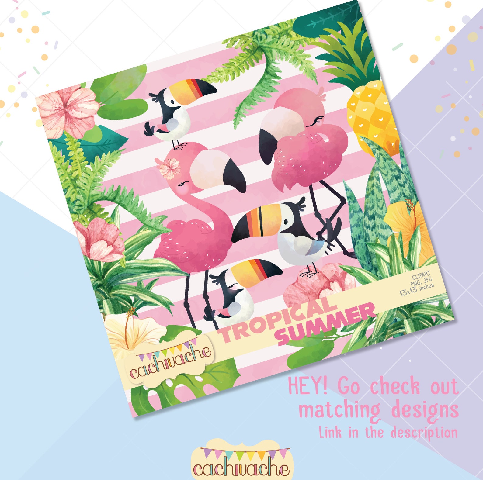 Summer Digital Paper Summer Pool Party Clipart Flamingo | Etsy