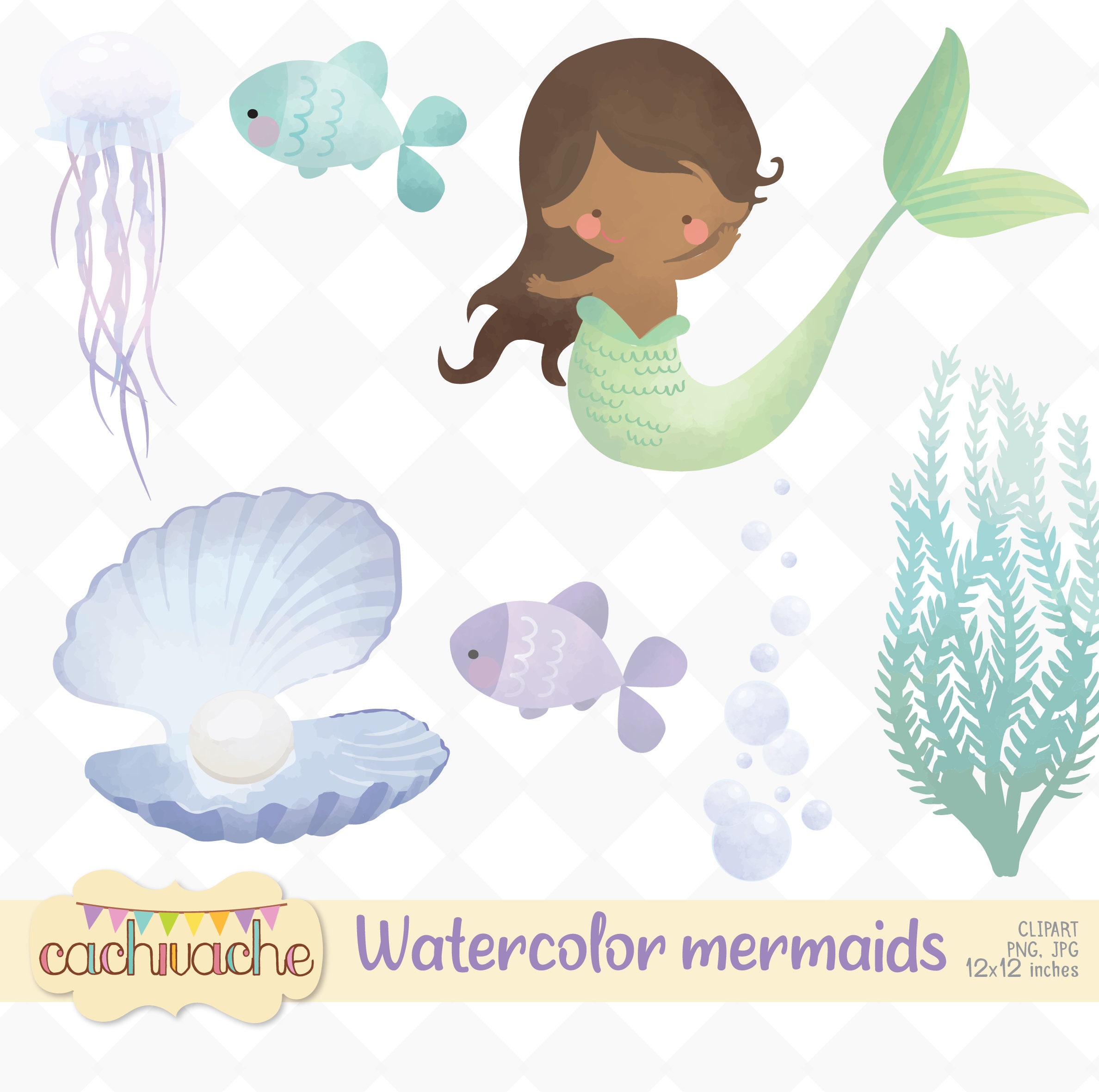 Watercolor Mermaid Clipart, Cute Mermaid Clipart, Mermaid Tail Clipart ...
