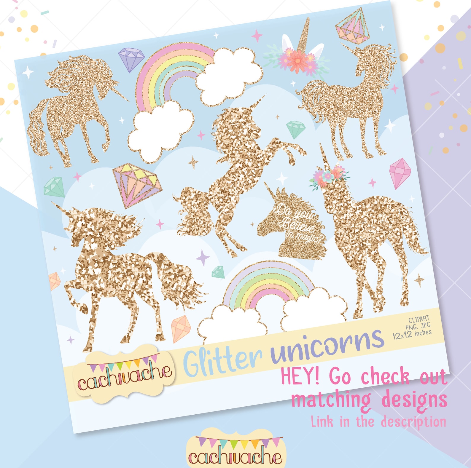 Glitter Unicorn Seamless Digital Paper Gold Glitter Digital - Etsy