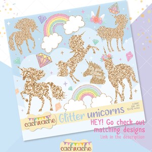 Glitter Unicorn Seamless Digital Paper, Gold Glitter Digital Paper ...