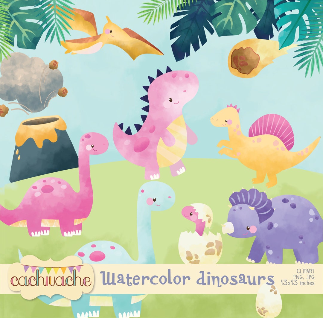 Watercolor Dinos, Girly Dinos Clipart, Dinosaur Clipart, Dinosaur PNG ...