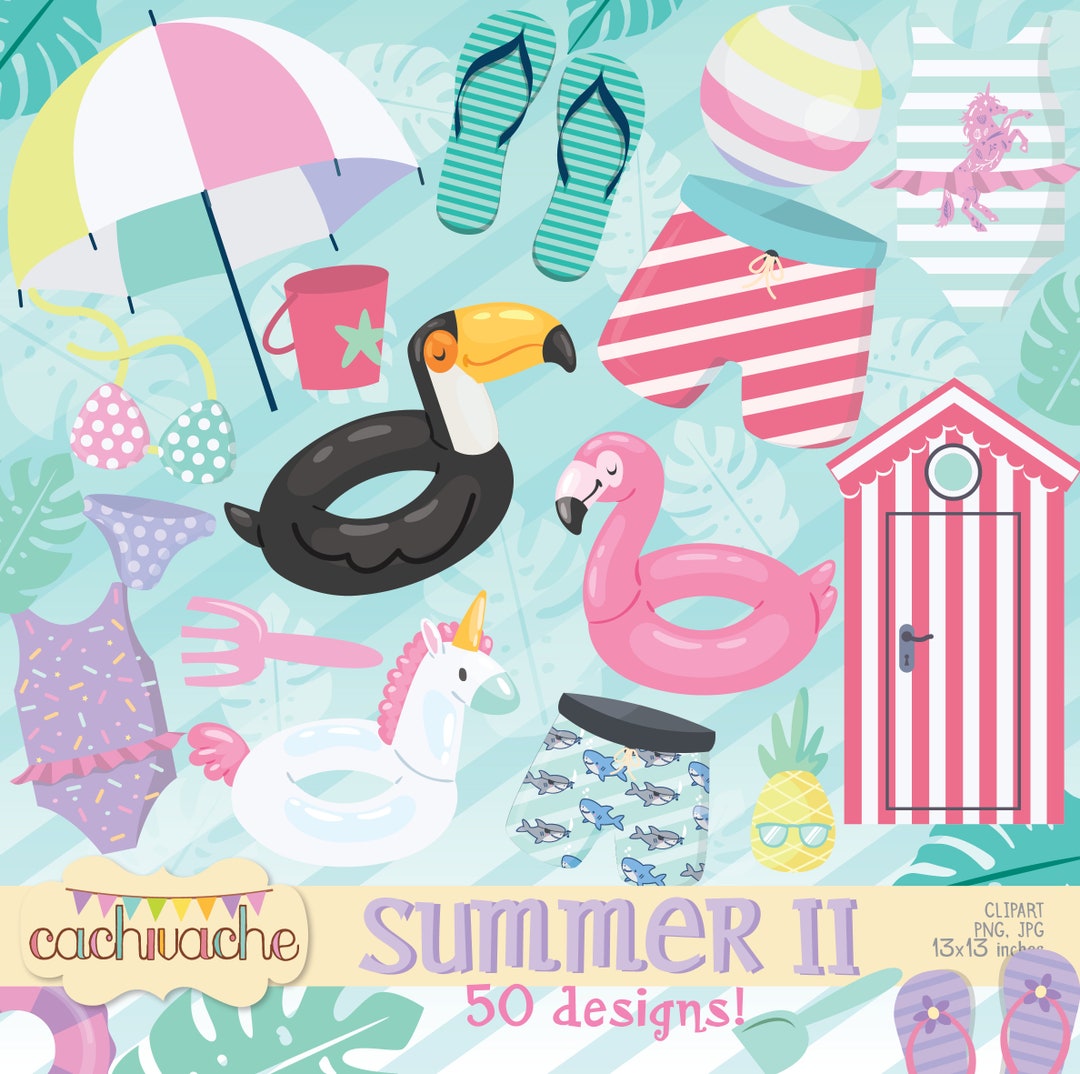 Summer Pool Party Clipart: Beach Designs (50 JPG & PNG Files) - Etsy