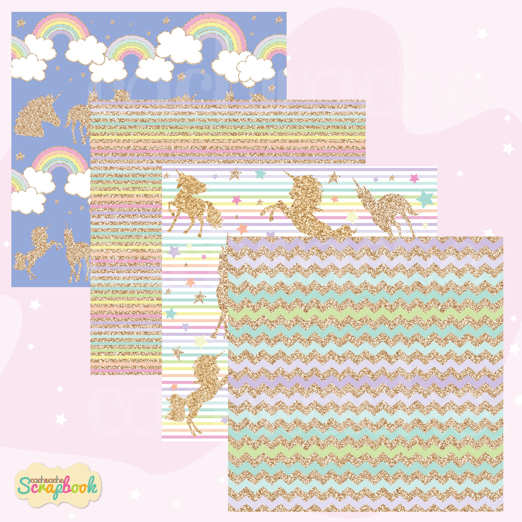 Glitter Unicorn Seamless Digital Paper Gold Glitter Digital - Etsy