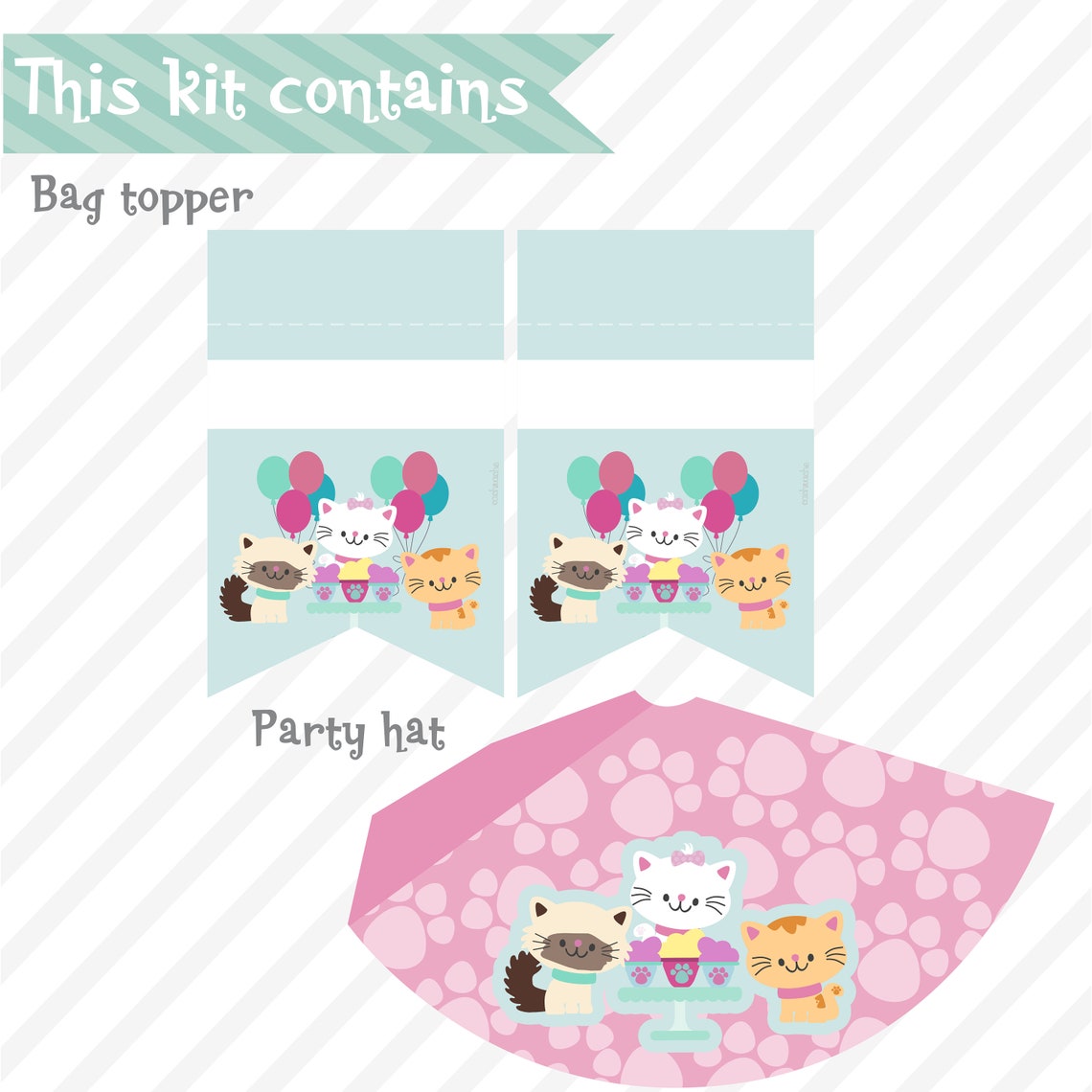 Cat Printable Party Decorations Cute Cat Printable Party Kit | Etsy