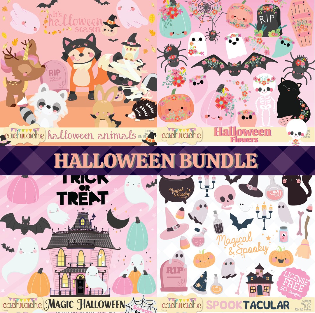 Halloween Clipart, Halloween Bundle Designs, Pink Halloween Bundle ...