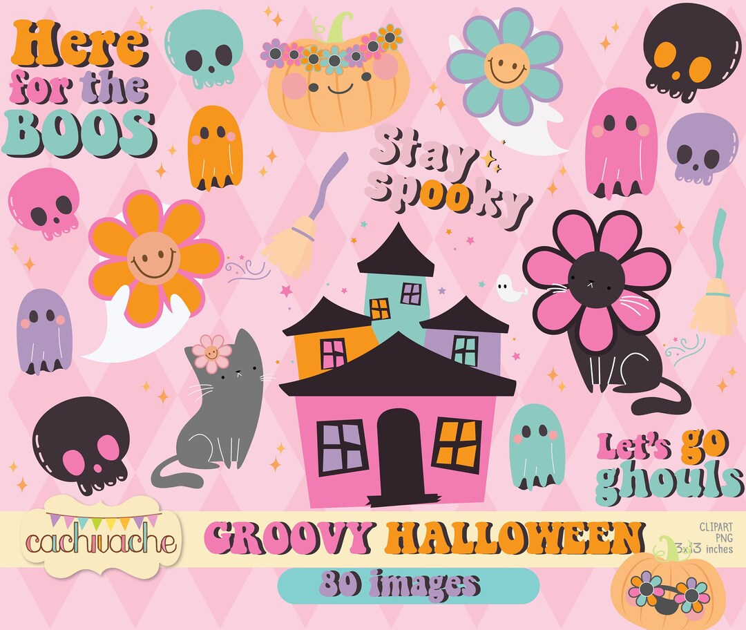 Groovy Halloween Clipart, Retro Halloween Clipart, Retro Clipart, Cute ...