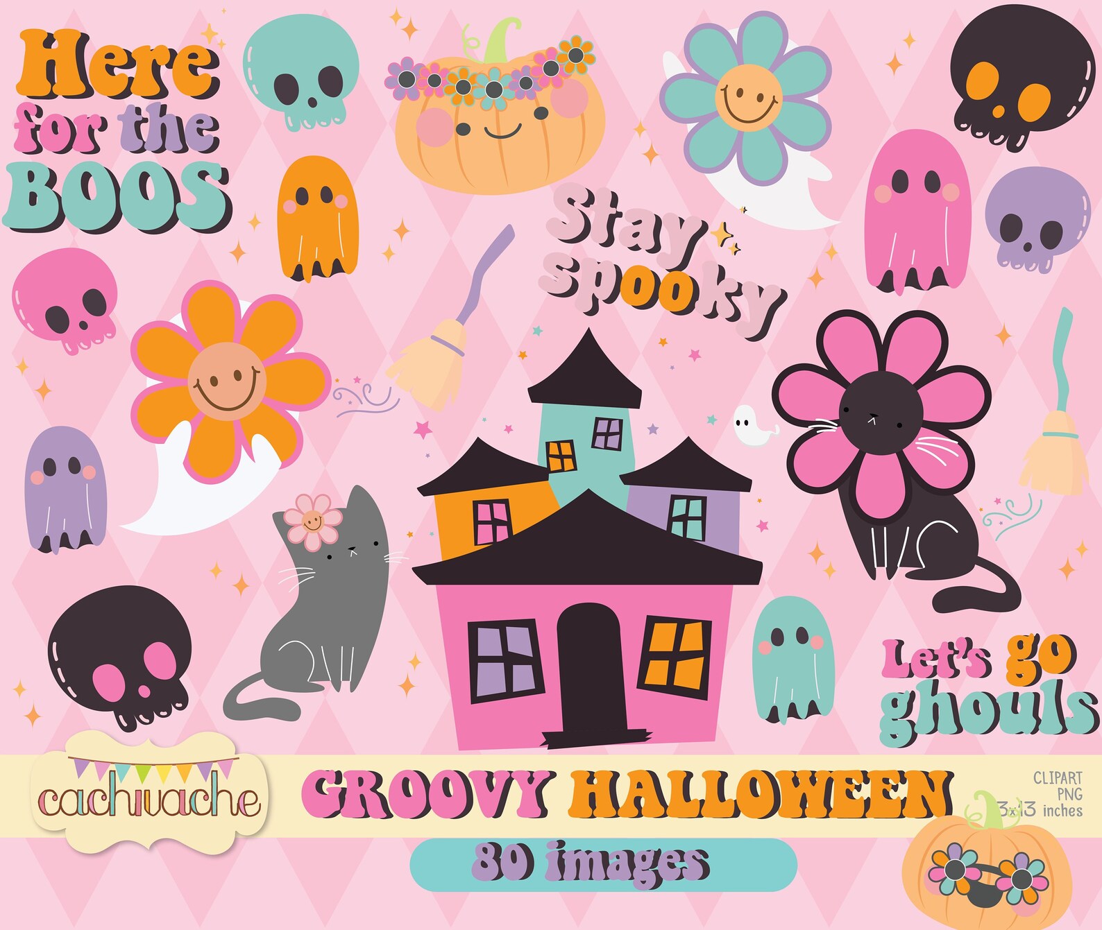 Groovy Halloween Clipart Retro Halloween Clipart Retro - Etsy