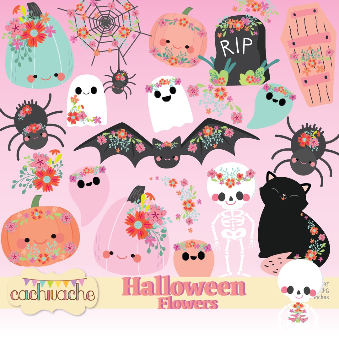 Halloween Clipart - 23 Cute Halloween Designs With Flowers, Pumpkin ...