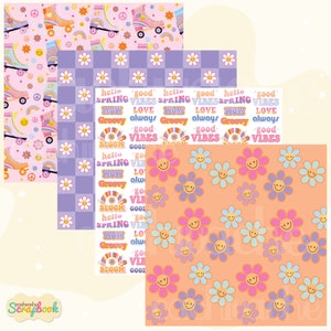 Groovy Digital Paper, Seamless Retro Digital Paper, Roller Skate ...