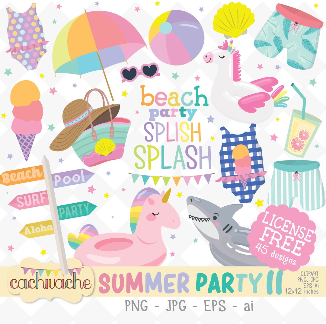 Summer Party Clipart, Pool Party Clipart, Unicorn Float Clipart, Ice ...