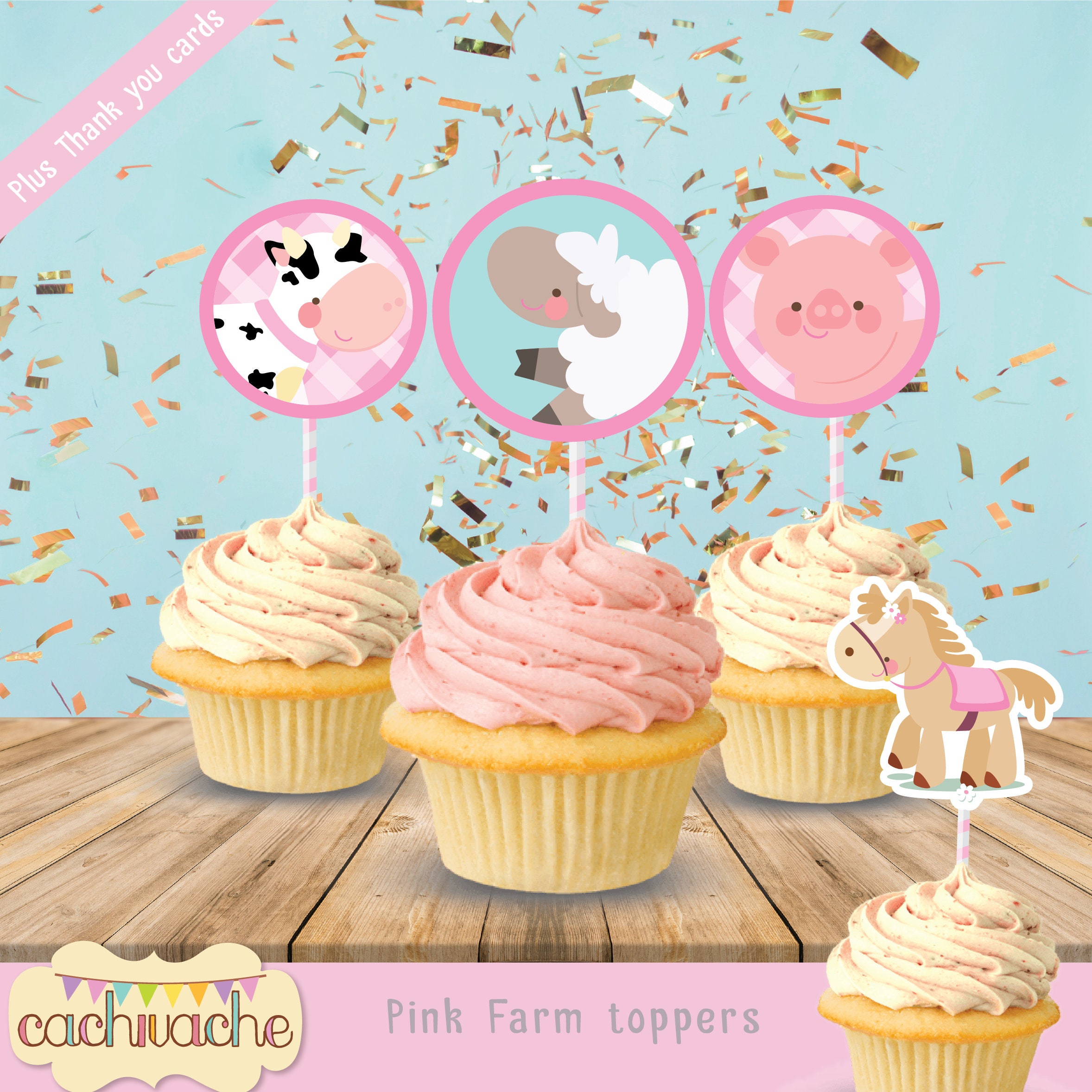 Cupcake Toppers Thank You Party Cards Printable Cupcake | Etsy