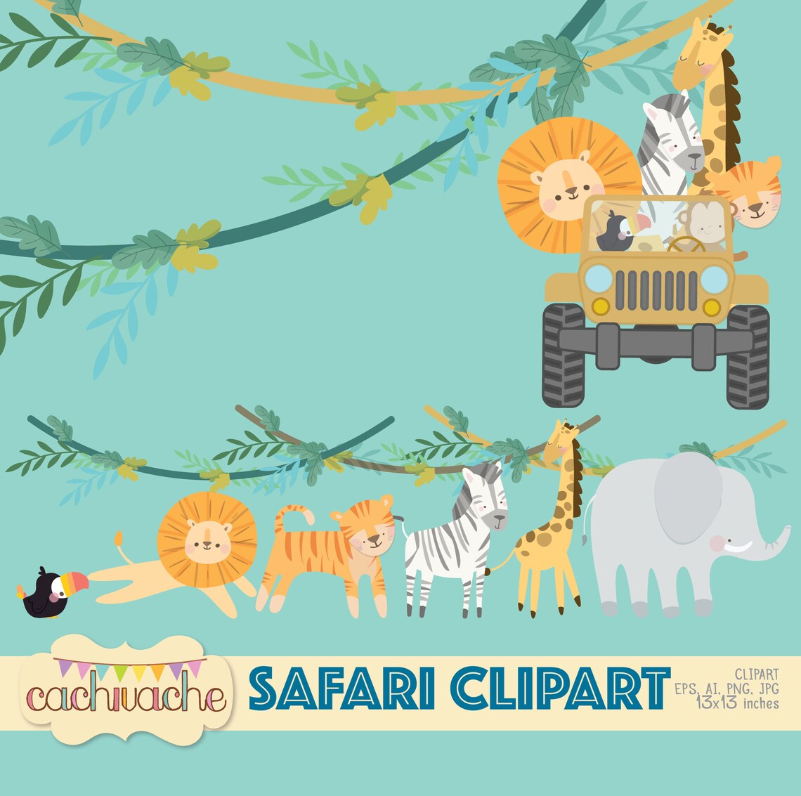 Safari Clipart Jungle Clipart Animals Clipart Jungle Party - Etsy