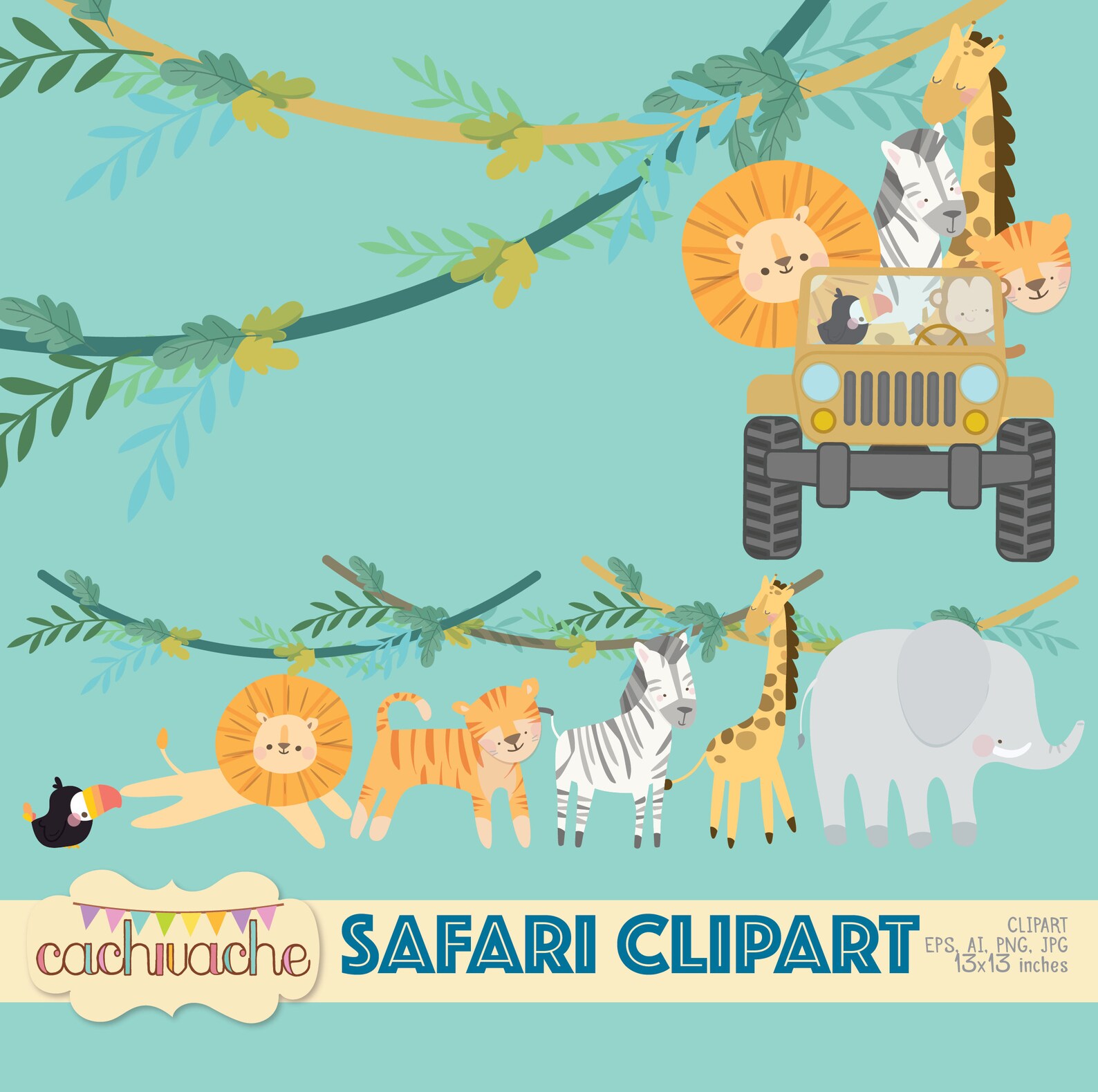 Safari Clipart Jungle Clipart Animals Clipart Jungle Party - Etsy