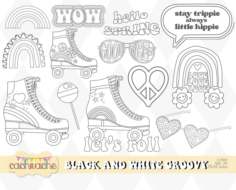 Retro Groovy Outline Clipart: 90s Line Art (digital Download) - Etsy