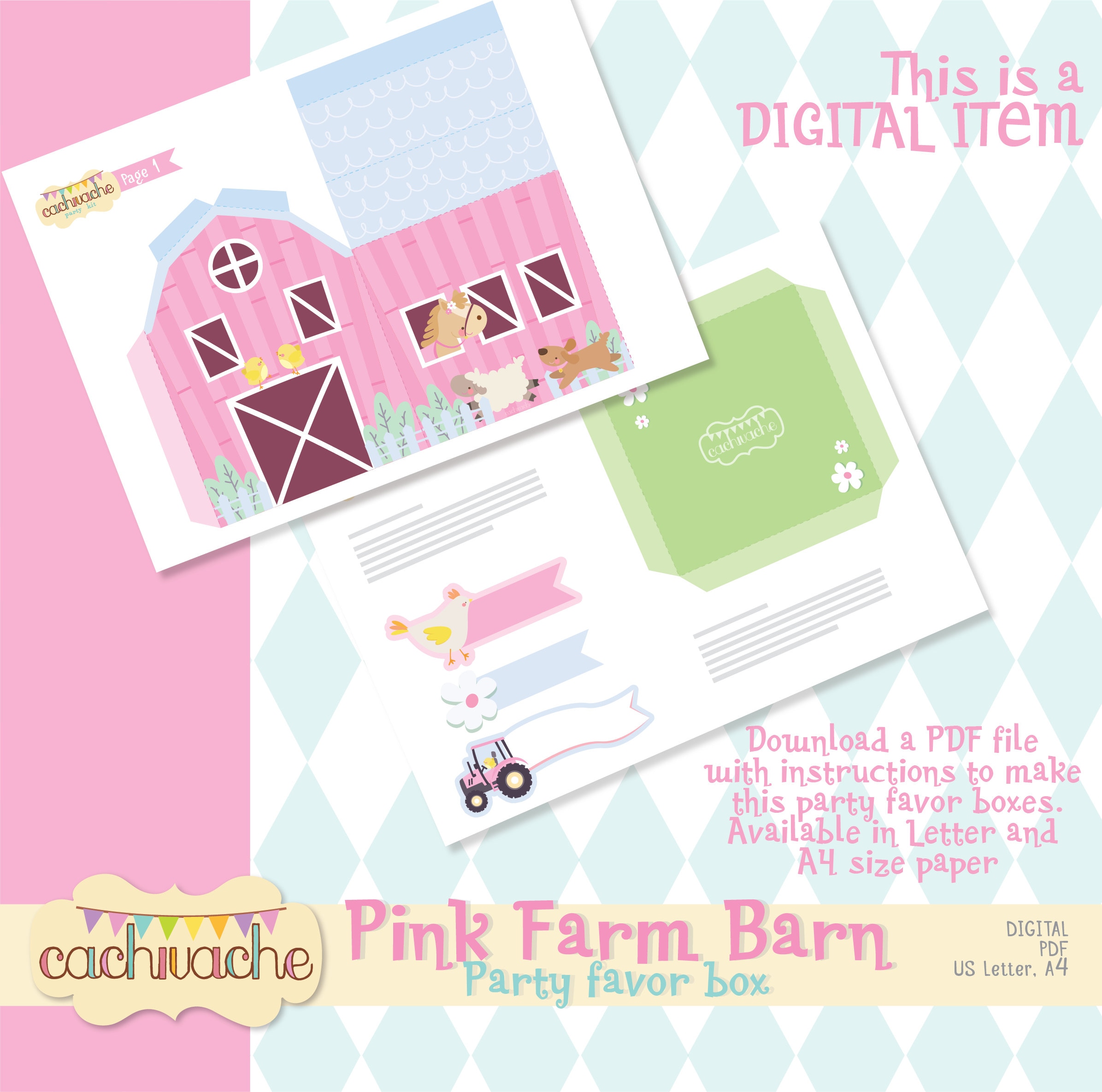 Pink Farm Barn Party Favor Box: Printable Party Gift for Girls | US and ...