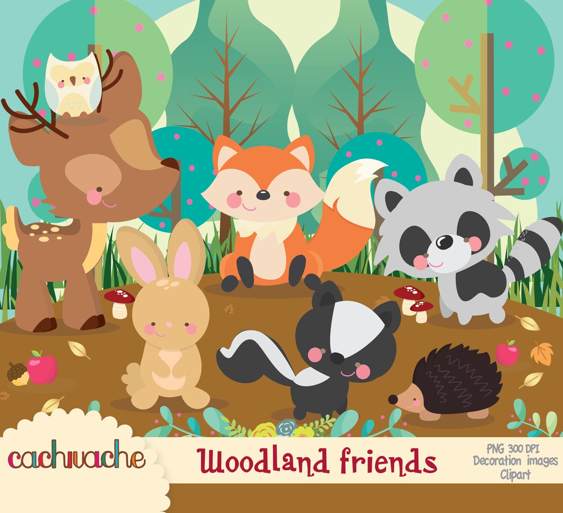 Woodland animals clipart forest friends animals clipart cute | Etsy