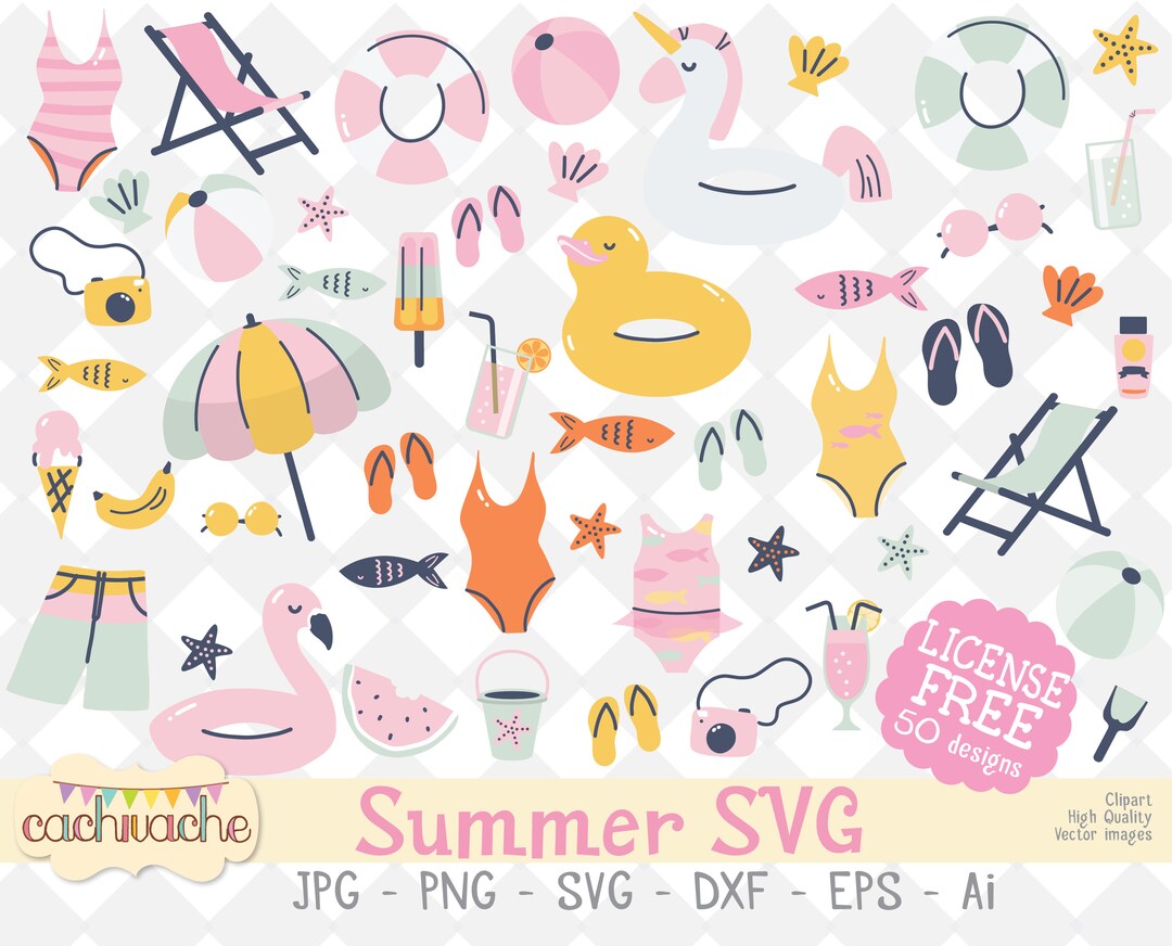Summer SVG Clipart, Summer Party Clipart, Pool Party Clipart, Beach ...
