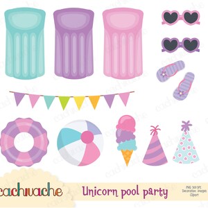 Unicorn Summer Clipart, Pool Party Clipart, Unicorn Party Design ...
