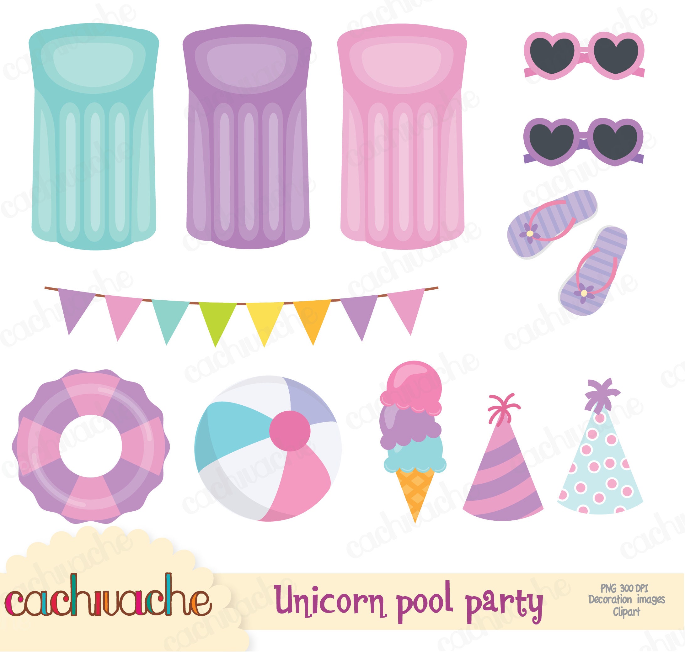 Unicorn Pool Party Clipart: Summer Theme (PNG Files) - Etsy