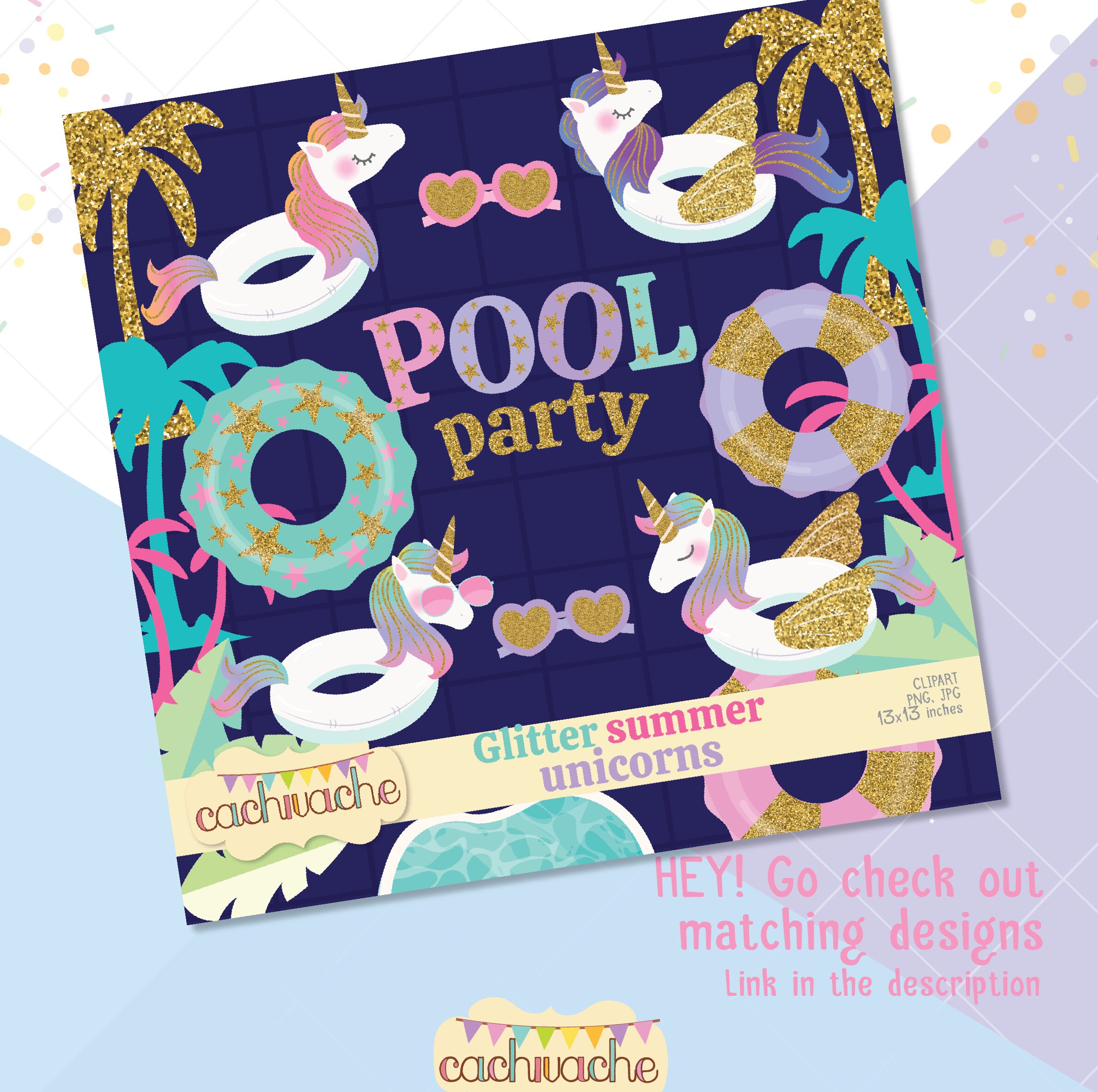 Glitter Unicorn Float Clipart Summer Clipart Pool Party | Etsy