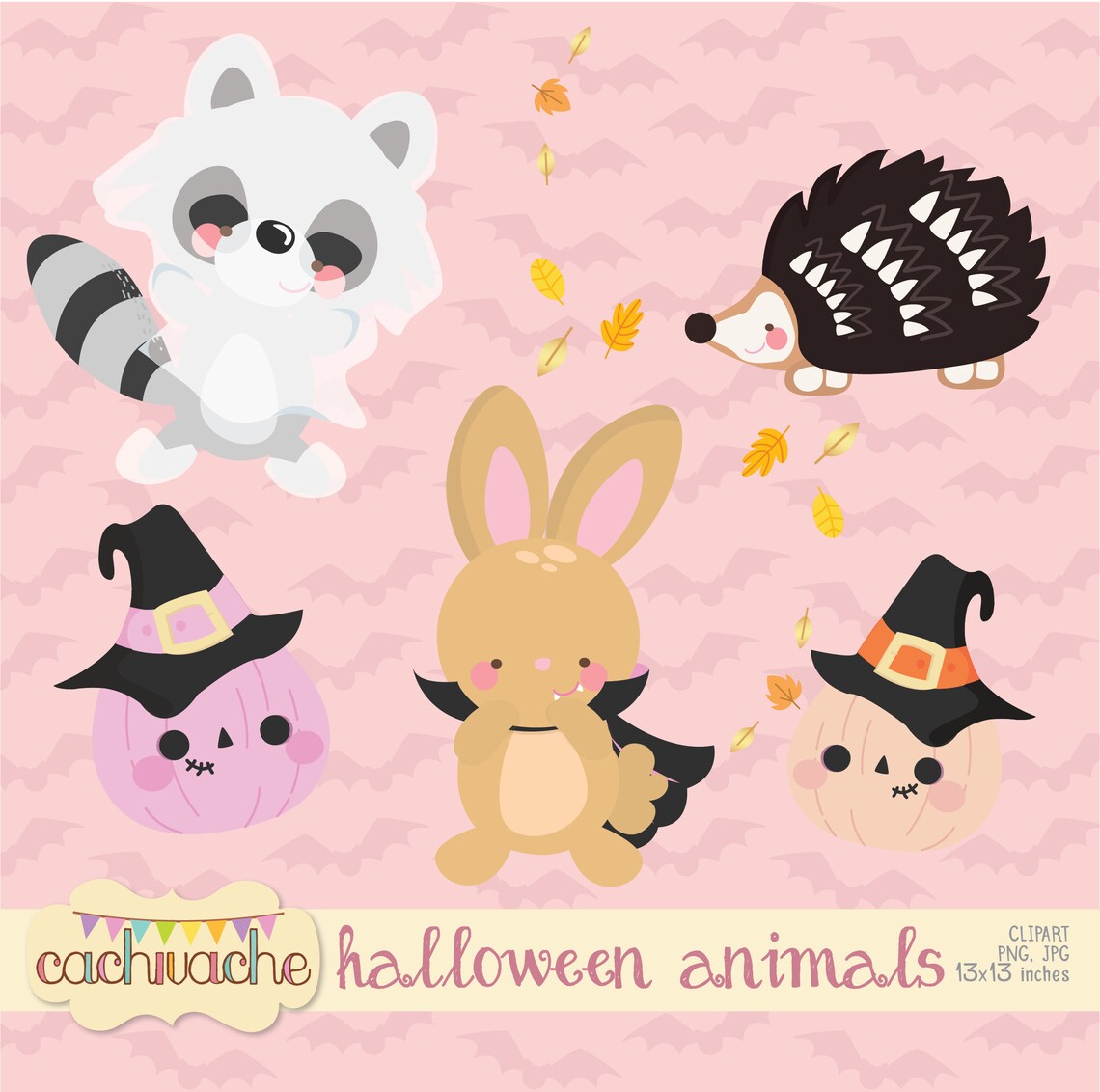 Halloween Clipart Halloween Animals Clipart Cute Pink - Etsy