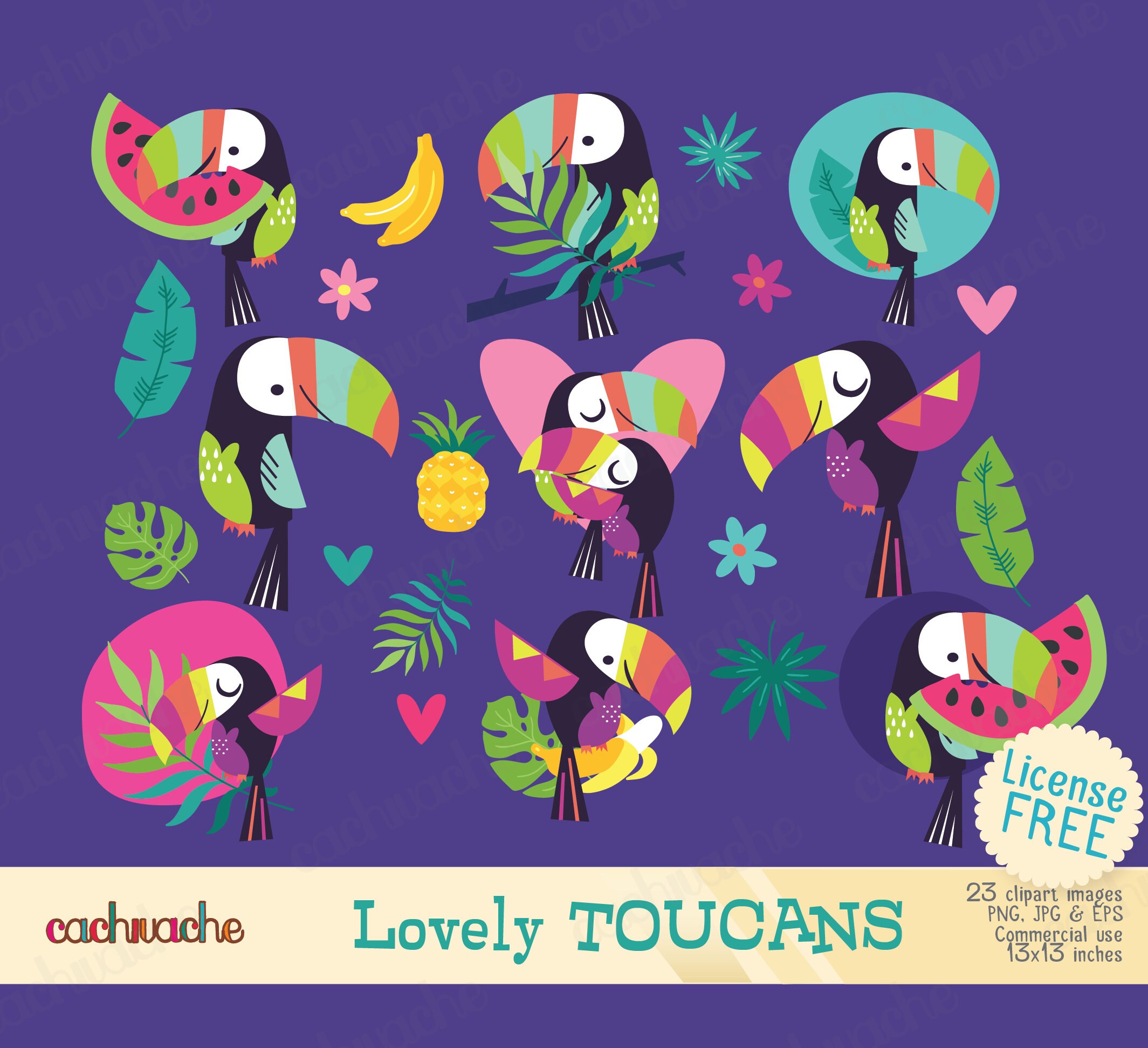 Toucans Clipart Tropical Leaves Clipart and Vectors | Etsy