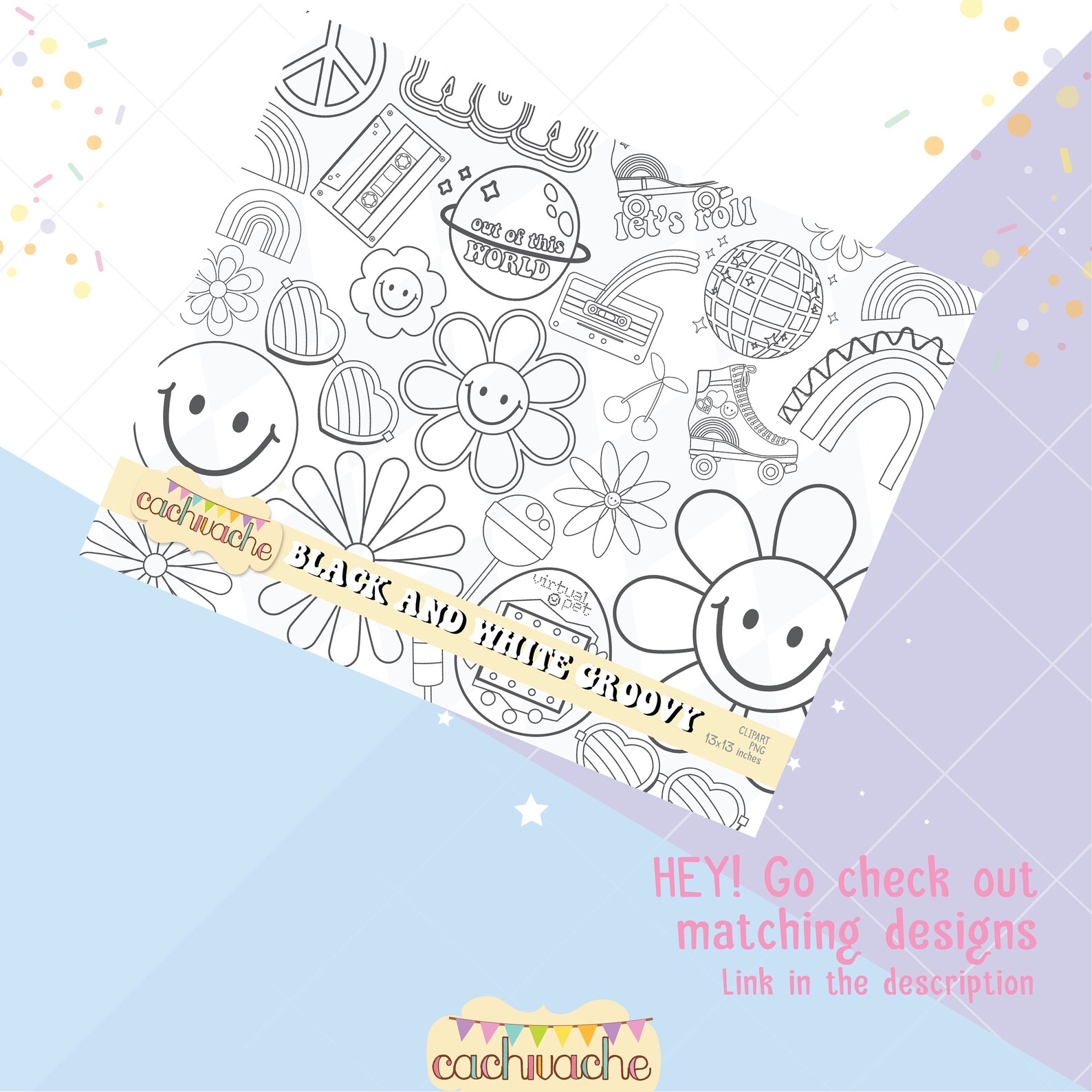 Groovy Digital Paper, Seamless Retro Digital Paper, Roller Skate ...