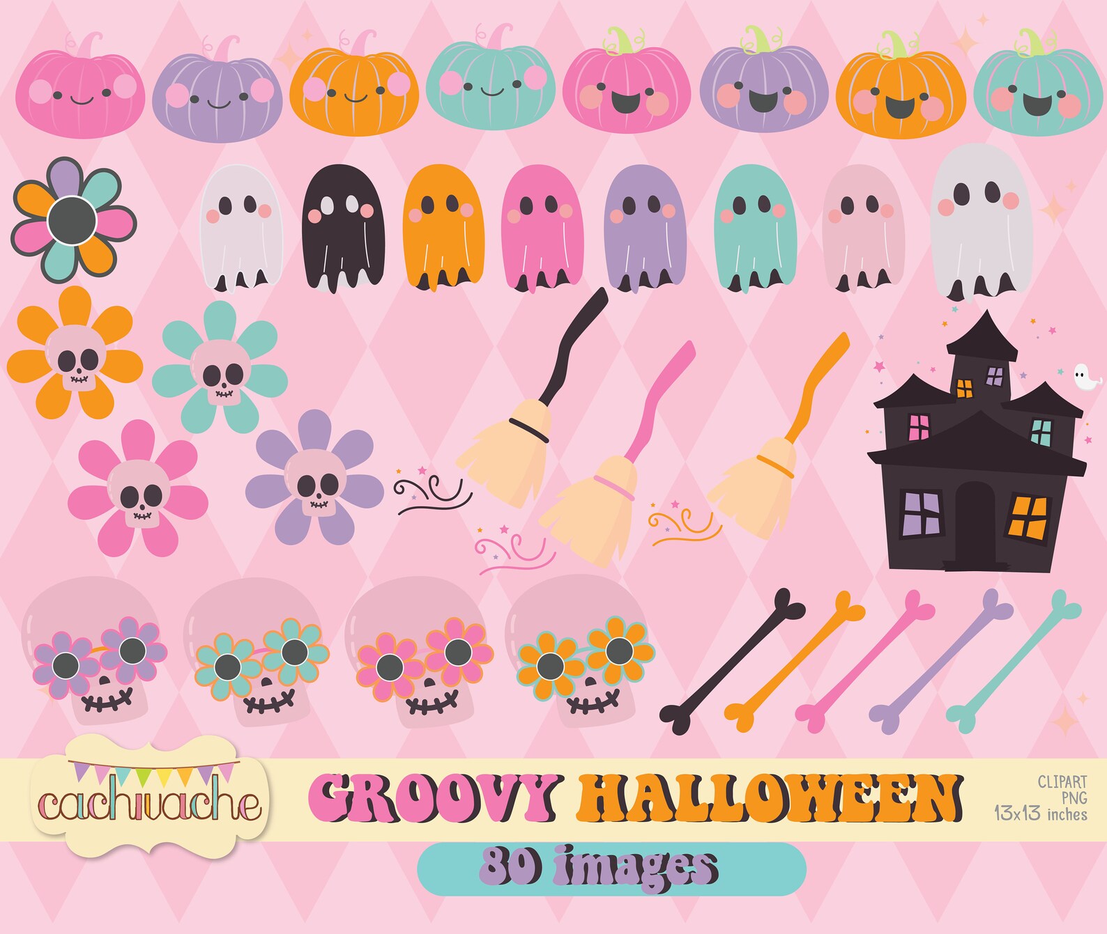 Groovy Halloween Clipart Retro Halloween Clipart Retro - Etsy