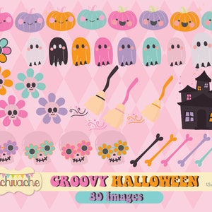 Groovy Halloween Clipart, Retro Halloween Clipart, Retro Clipart, Cute ...